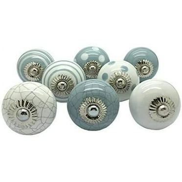JGARTS Set of 8 Knobs White Cream Crackle Hand Painted Ceramic Knobs Cabinet Drawer Pull Pulls ...