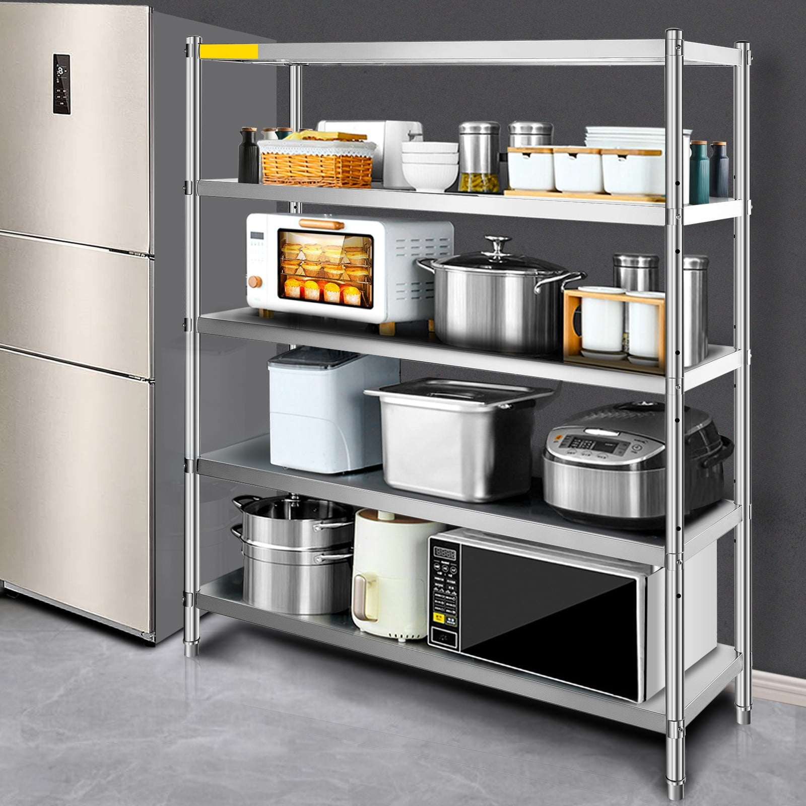 BENTISM Stainless Steel Shelving Adjustable Storage Shelf 5-Tier ...