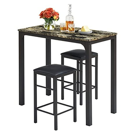 VECELO 3 Piece Pub Dining Set Modern Rectangular bar Table and Stools ...