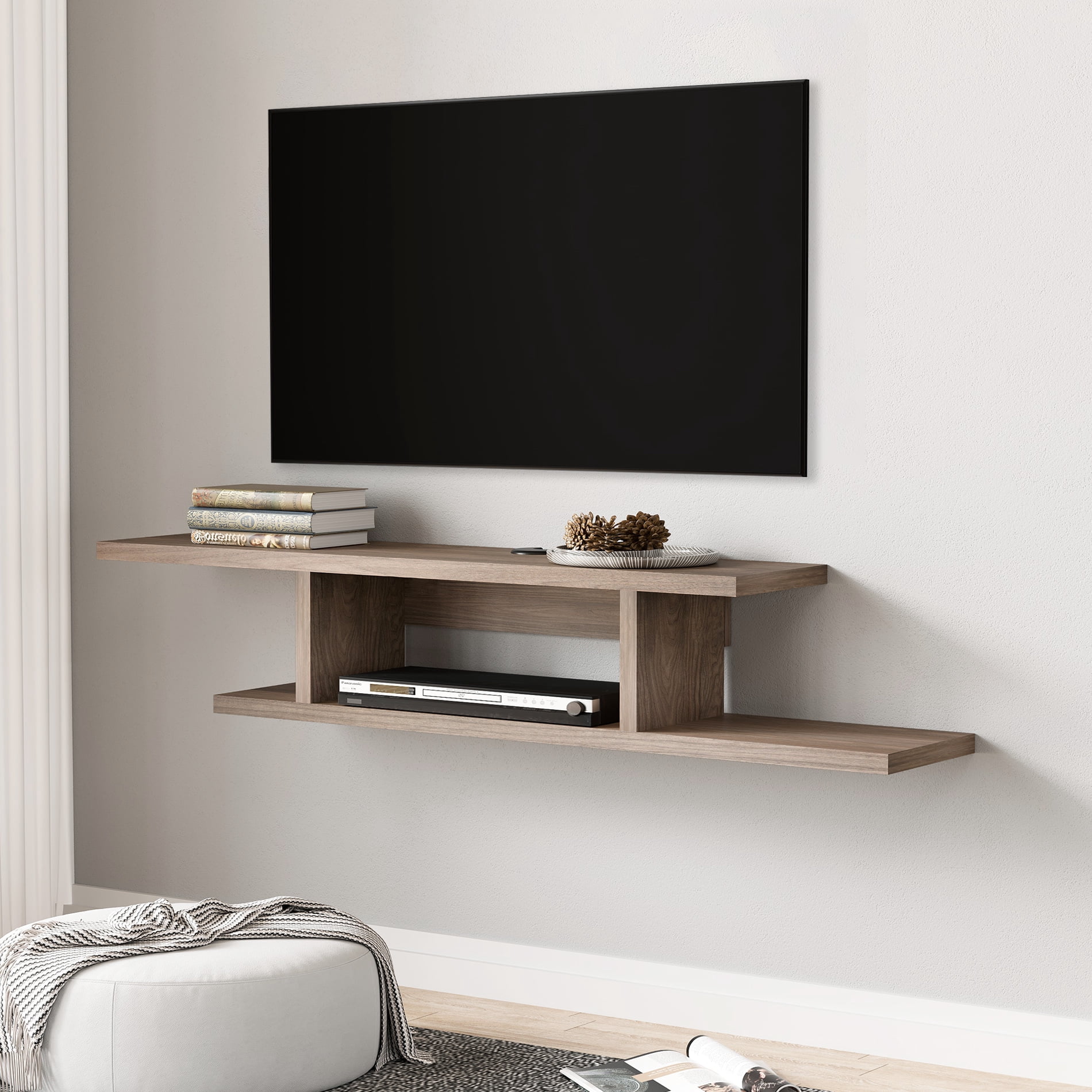 Modern Gray Floating TV Stand with Wood AV Shelf Philippines | Ubuy