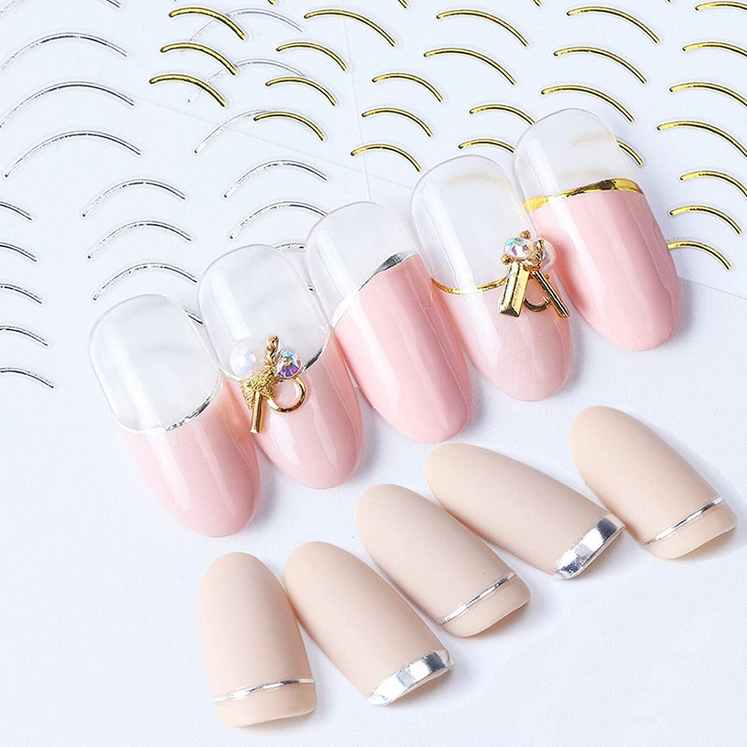 Popular Fashion Nail Stickers Rose Gold Nail Thread Stickers Half Moon ...