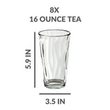 Mainstays 16 oz Clear Tea Glass Set of 8 with Elegant Wave Pattern for ...
