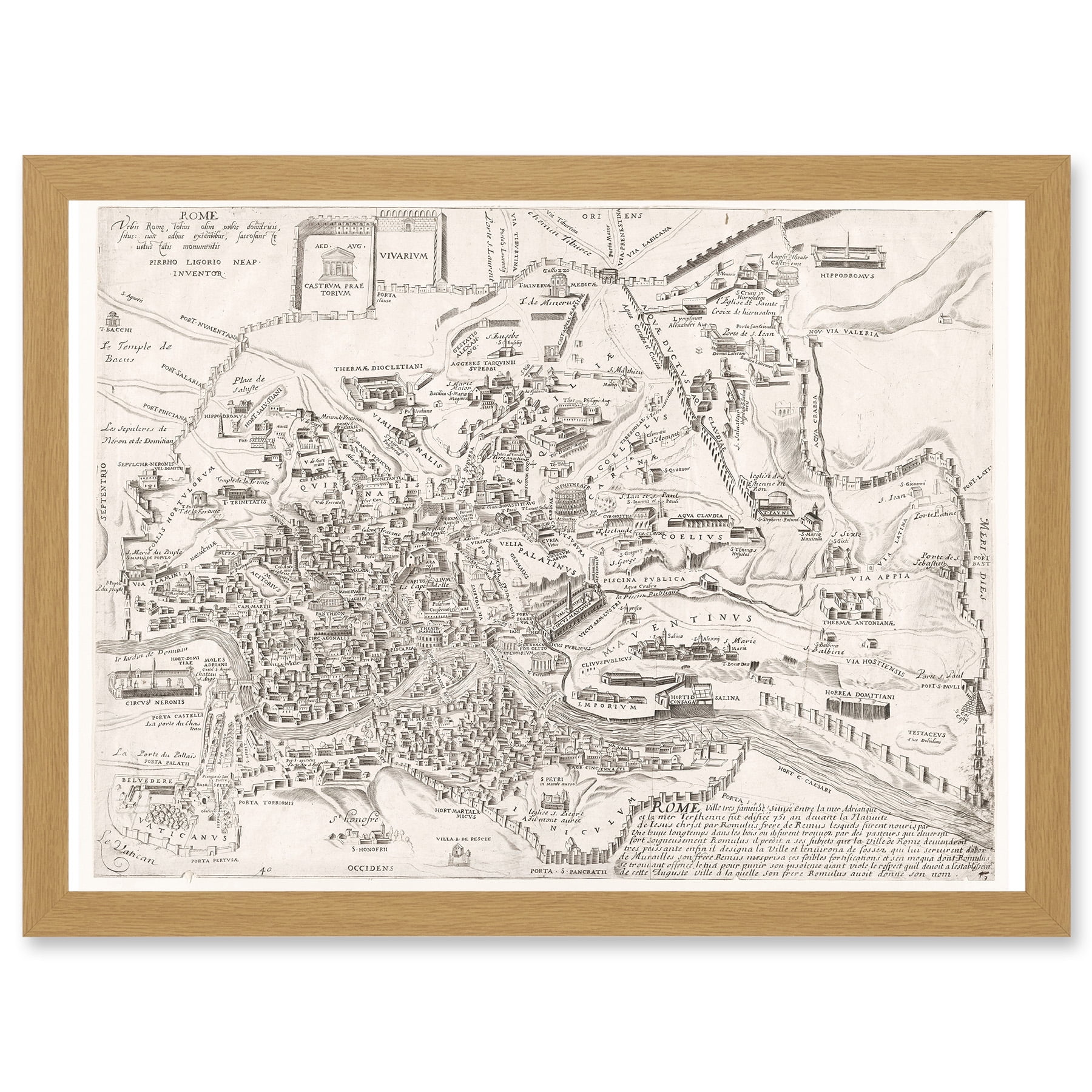 Map Ligorio 16th Century Ancient Rome Roman City Plan Artwork Framed ...
