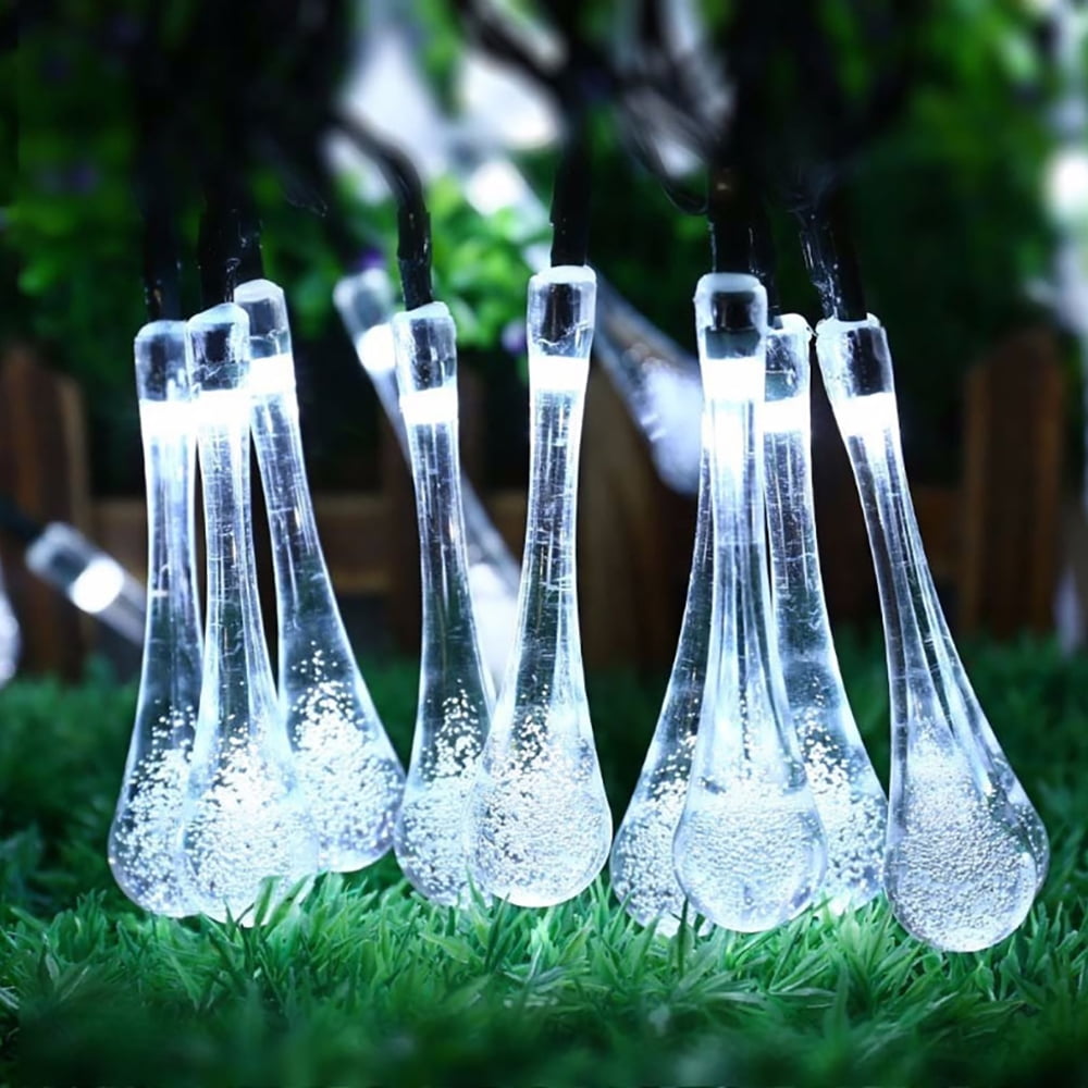 Solar String Lights 21ft 30 LED Waterproof Water Drop Fairy Lights 8 ...