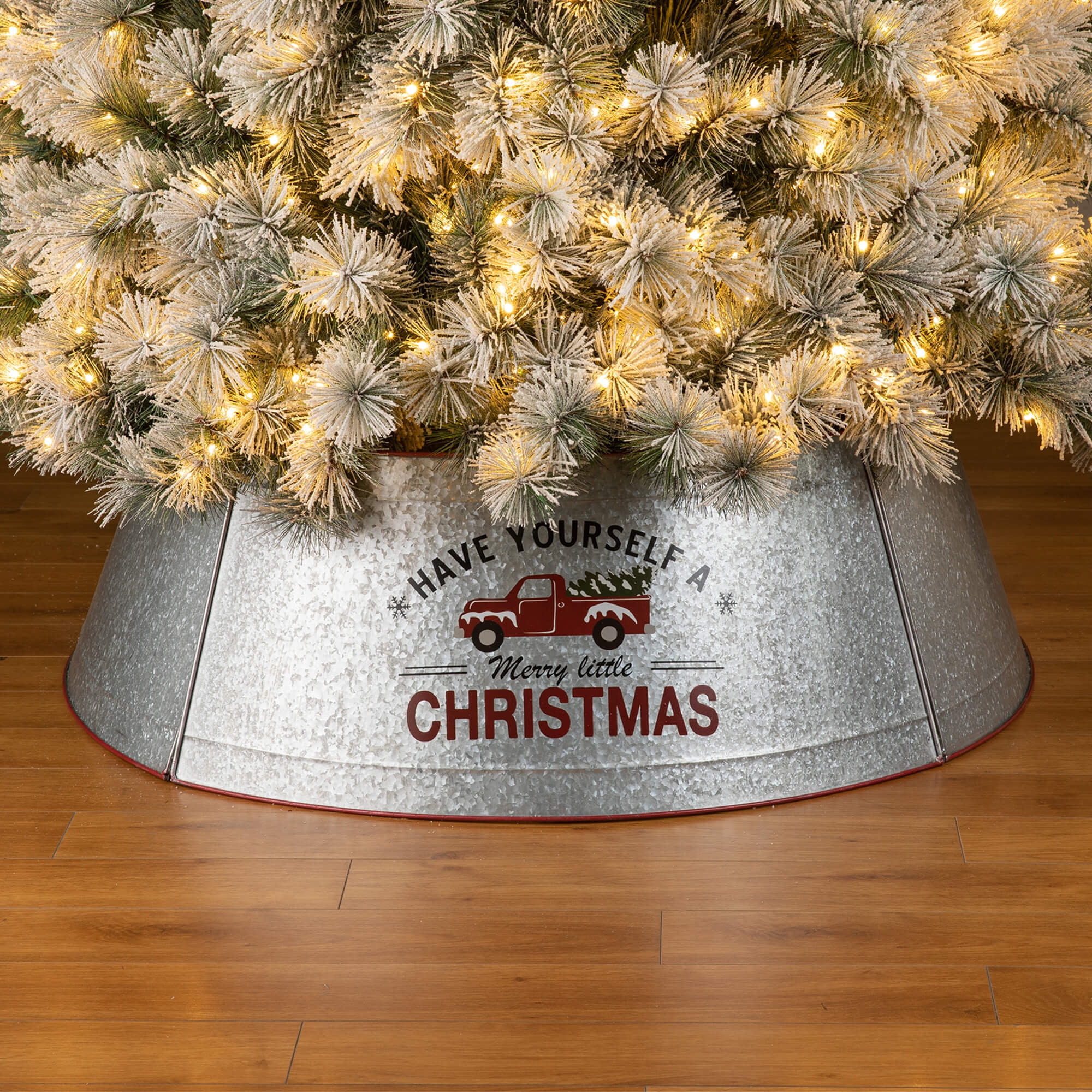 Glitzhome Christmas Galvanized Metal Tree Collar Christmas Tree Ring ...