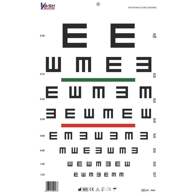 Tumbling “E” with Red Green Bar Visual Acuity Test 3m / 10ft - Walmart.com