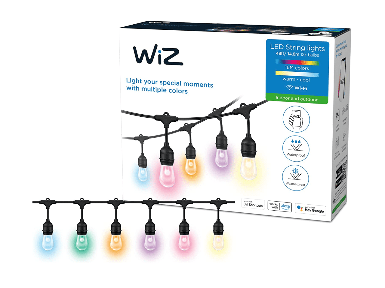 WiZ Connected 48ft/15M Outdoor WiFi Color String Lights, 16 Million ...