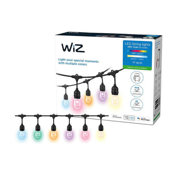 WiZ Connected 48ft/15M Outdoor WiFi Color String Lights, 16 Million ...