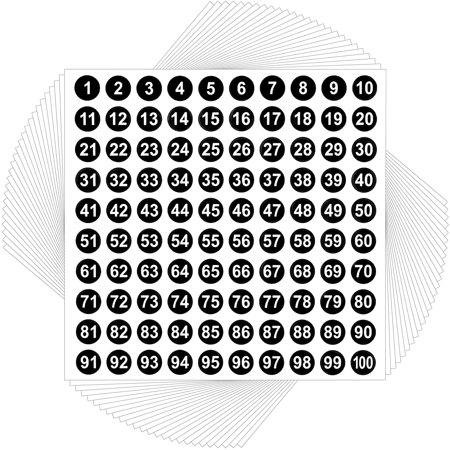 25 Sheets Number Stickers 1-100 Vinyl Number Sticker Waterproof Labels ...