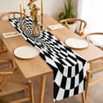 Black White Checker Cotton Linen Table Runner Modern Abstract Checkered ...
