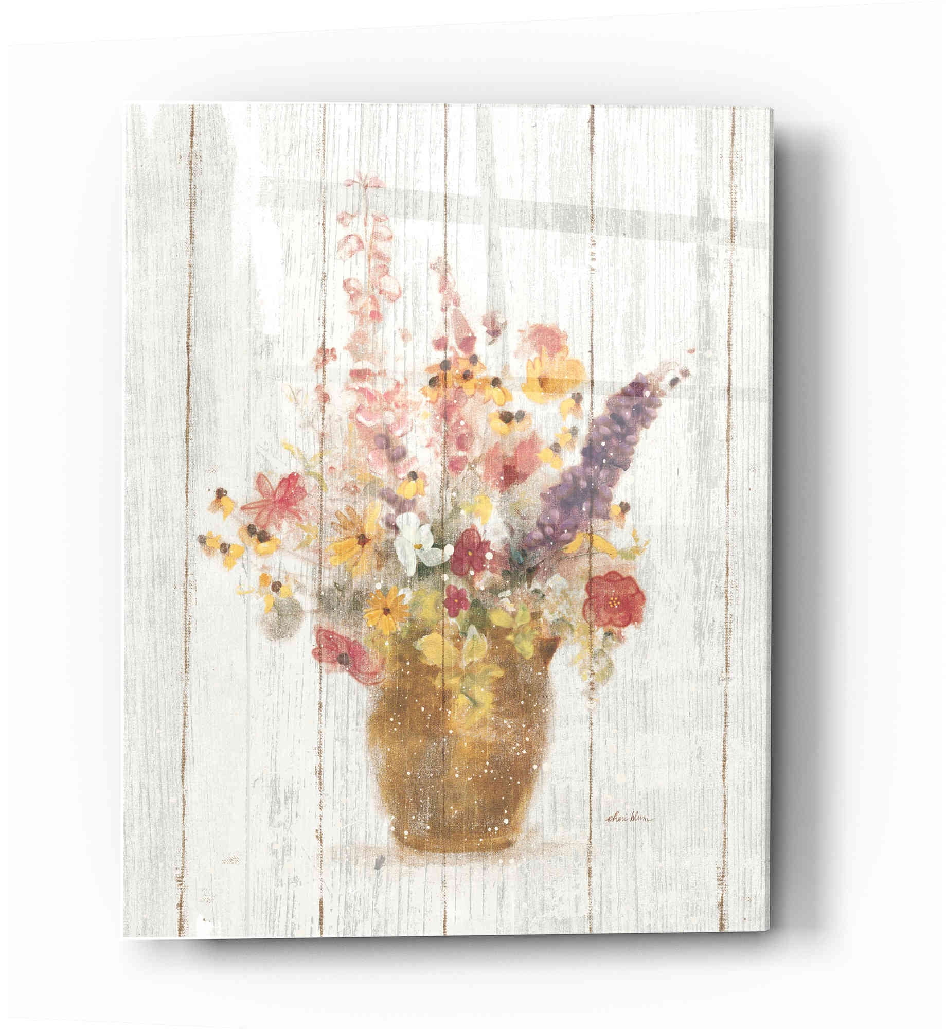 Epic Art 'Wild Flowers in Vase I on Barn Board' by Cheri Blum, Acrylic ...