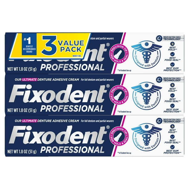 Fixodent Professional Ultimate Denture Adhesive Cream, 1.8 oz, 3 Pack ...