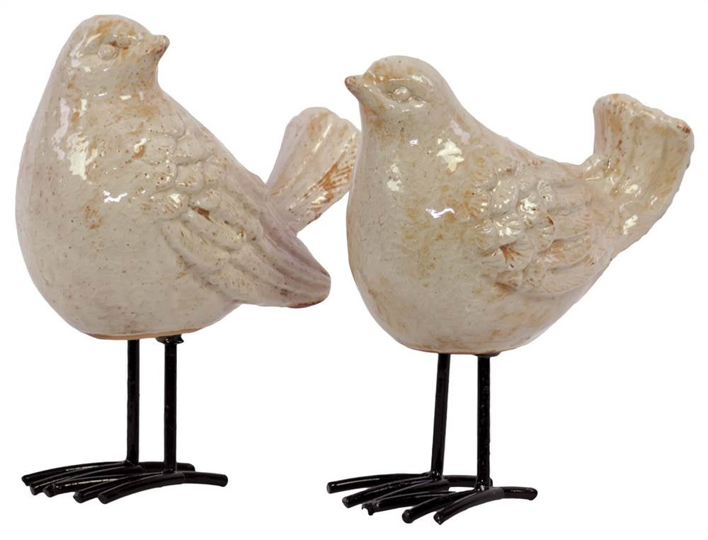 2-Pc Ceramic Bird Set with Black Metal Legs in Gloss Ivory - Walmart.com