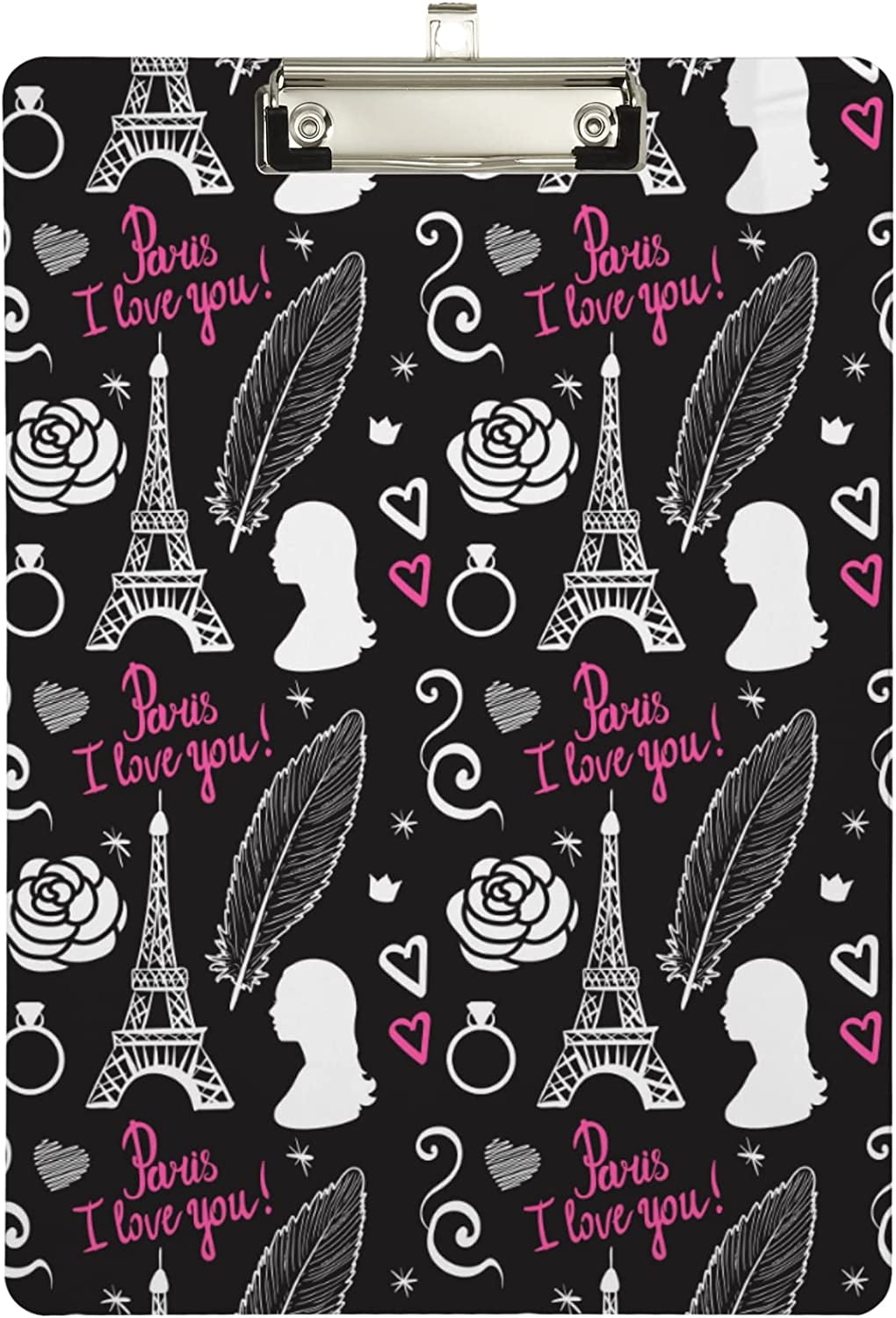 ZHANZZK Paris Eiffel Tower Hearts Floral Clipboard Hardboard Wood ...