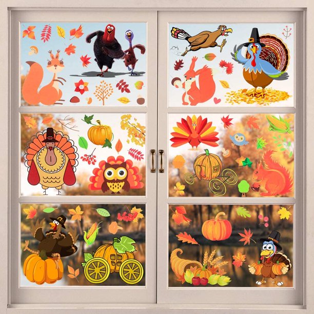 4 Sheets Thanksgiving Window Clings Thanksgiving , Fall Window Clings ...
