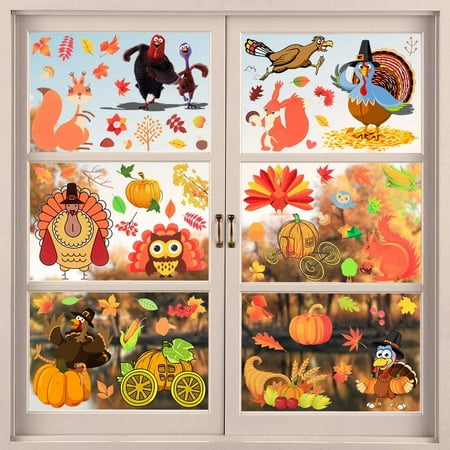 4 Sheets Thanksgiving Window Clings Thanksgiving , Fall Window Clings ...