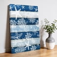 Blue Wood Striped Canvas Wall Art for Living Room, Nautical Starfish ...