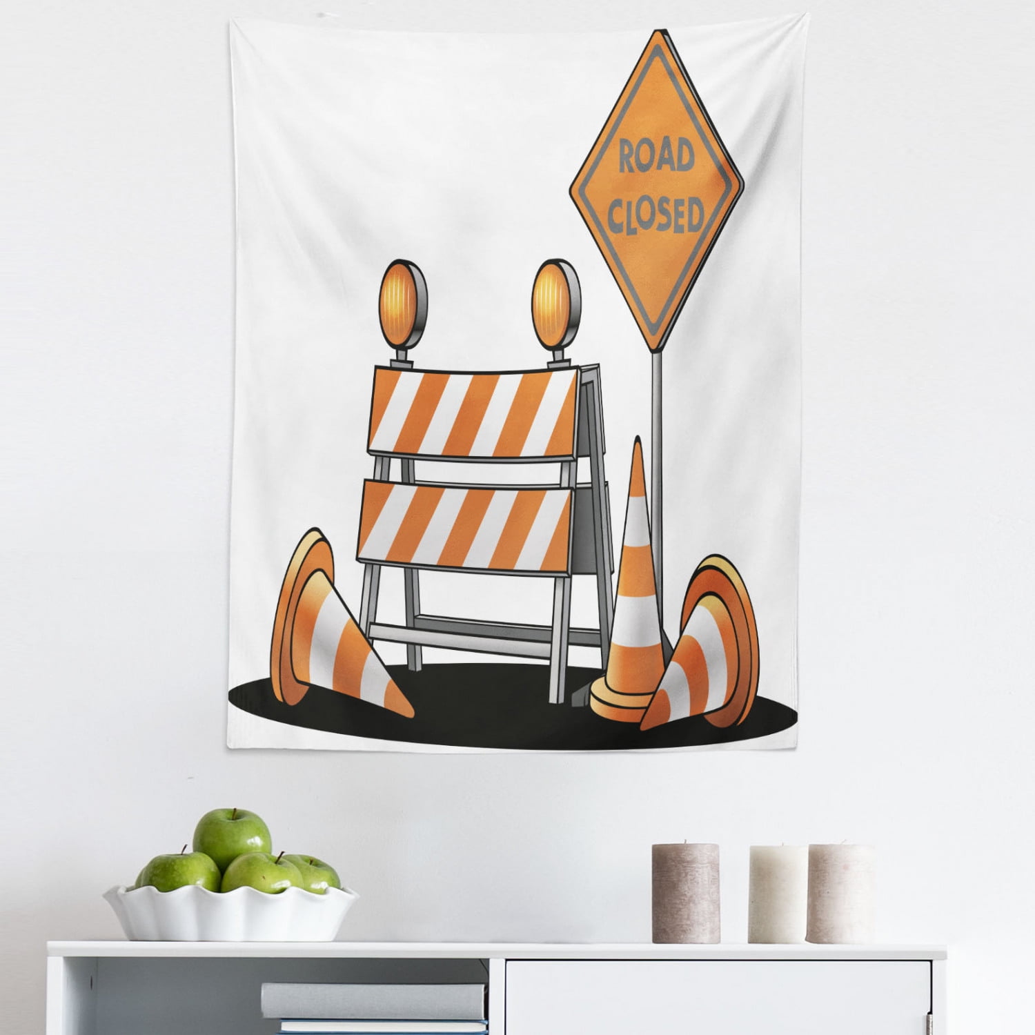 Logo Tapestry, Road Closed Sign with Traffic Warning with Blocker Stop ...
