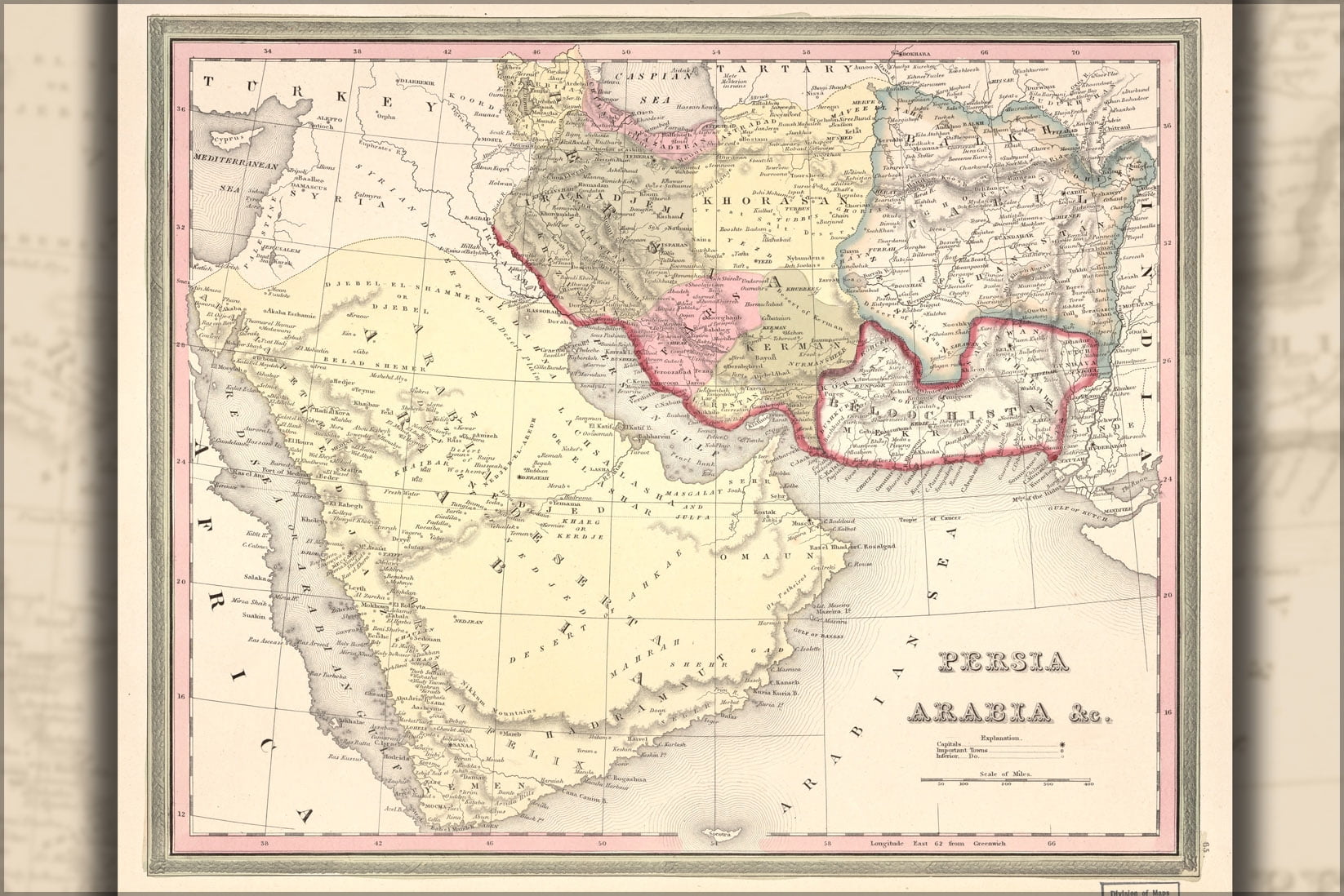 24"x36" Gallery Poster, map of Persia Arabia iran iraq saudi 1846 ...