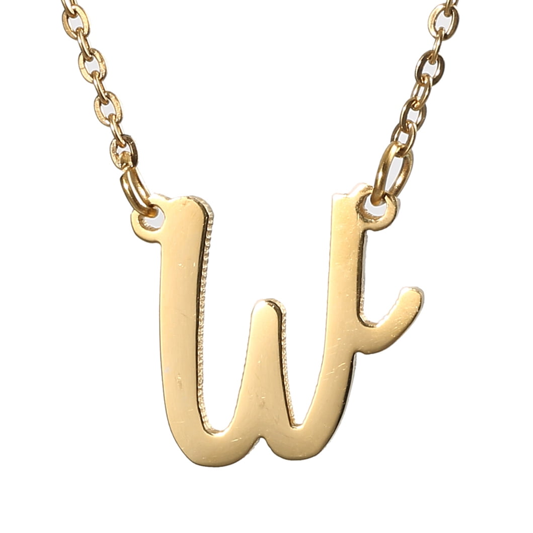 Script W Letter Necklace 18k Gold Plated Stainless Steel Girls Jewelry ...