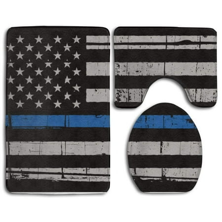 JSDART Police Thin Blue Line Flag 3 Piece Bathroom Rugs Set Bath Rug ...