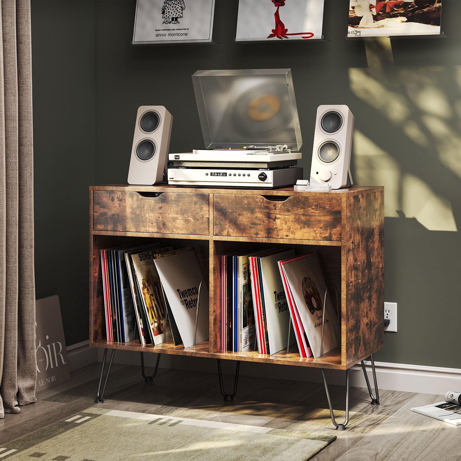 Buy TC-HOMENY Record Player Stand, Double Wide Turntable Stand with ...