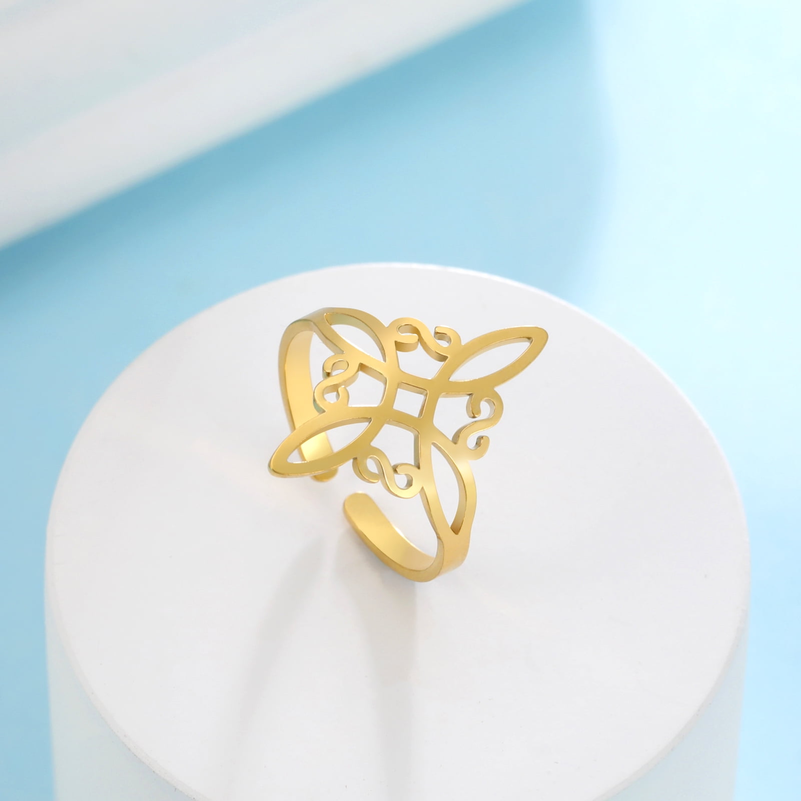 EUEAVAN Gold Celtic Witch Knot Open Ring Stainless Steel Adjustable ...