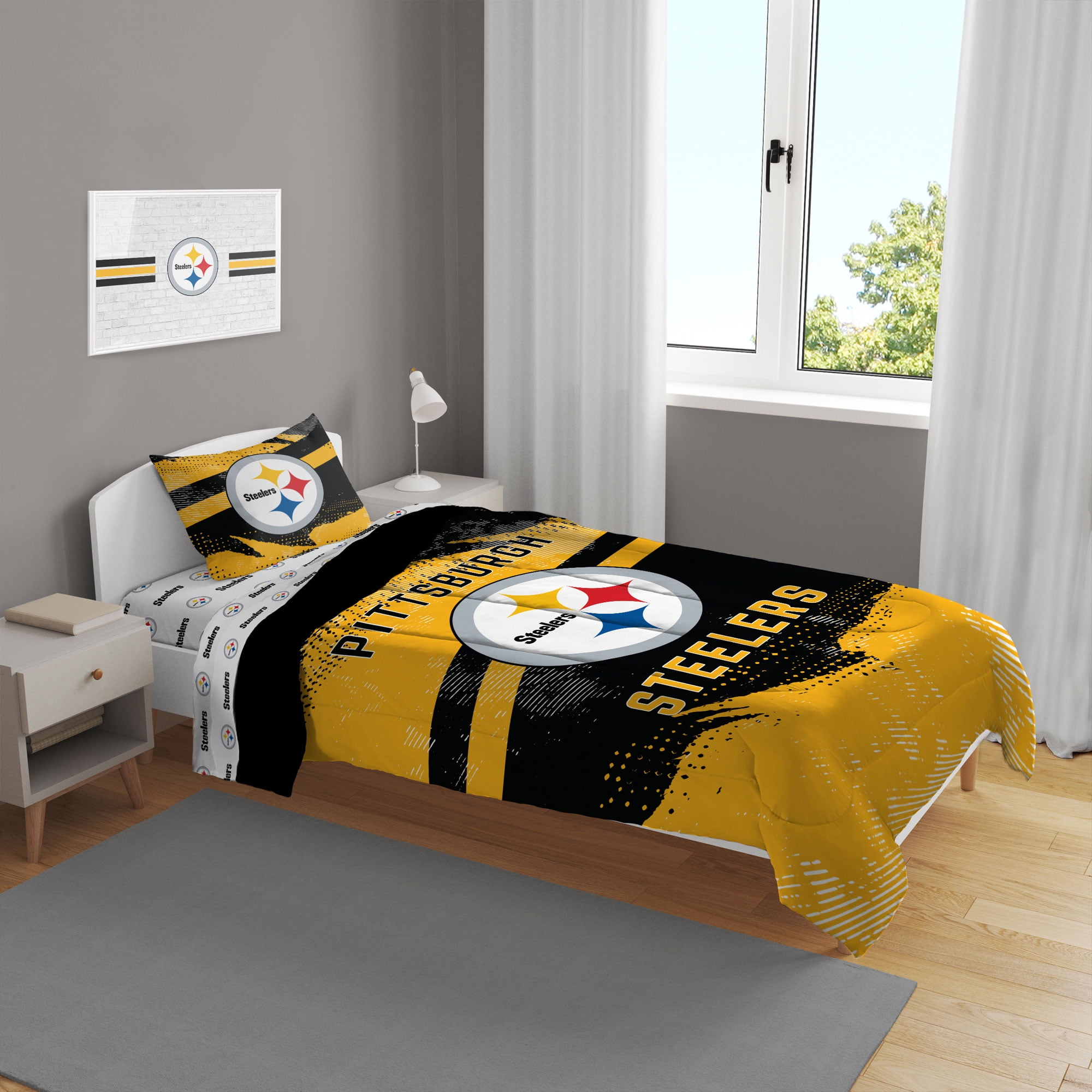 Pittsburgh Steelers Slanted Stripe 4-Piece Twin Bed Set - Walmart.com