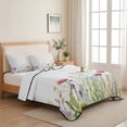 King Quilt Bedding Set Spring Flowers Leaves Pink Purple Breathable ...