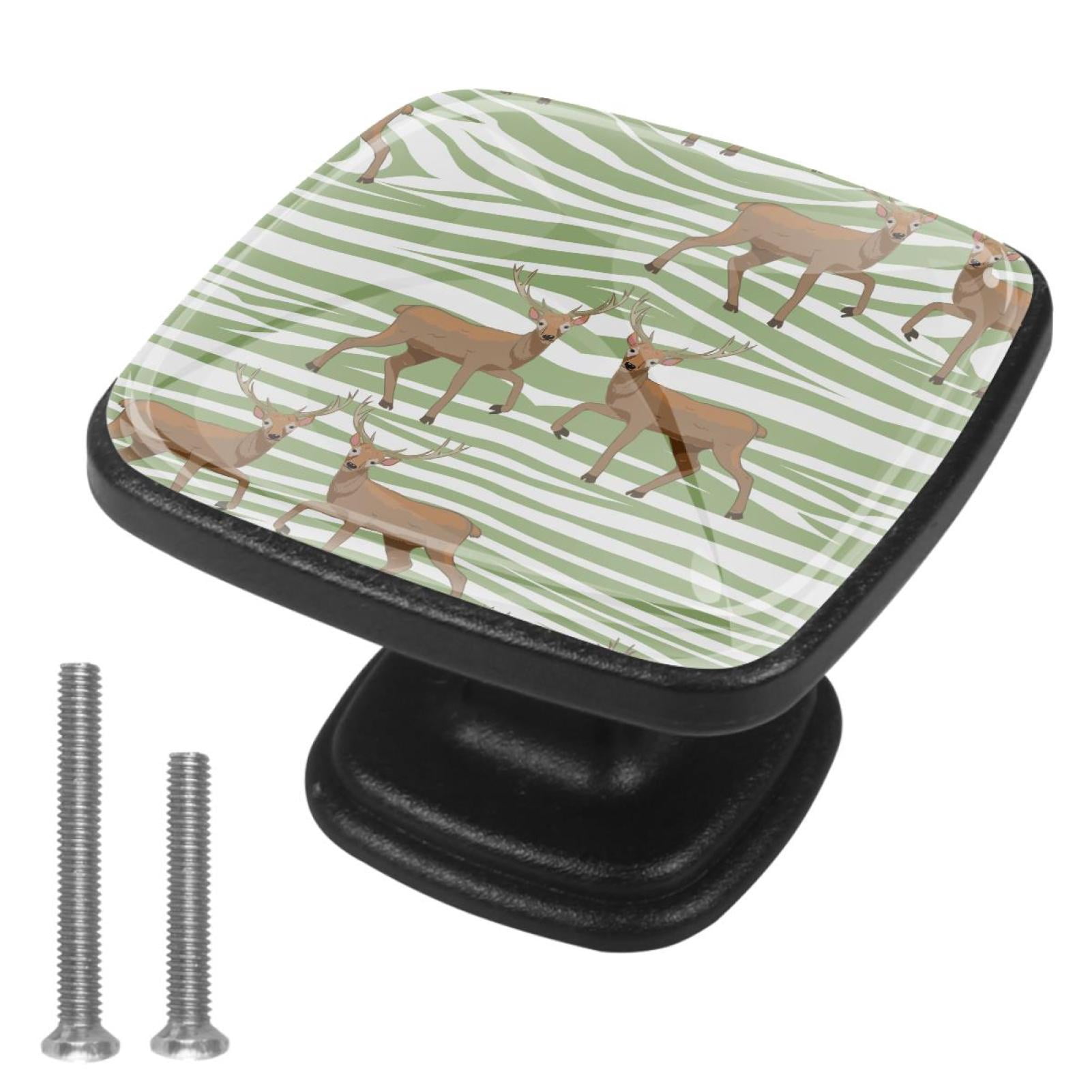 4 Pcs Cabinet Handle Drawer Pulls Deer Knobs with Screws Square ...
