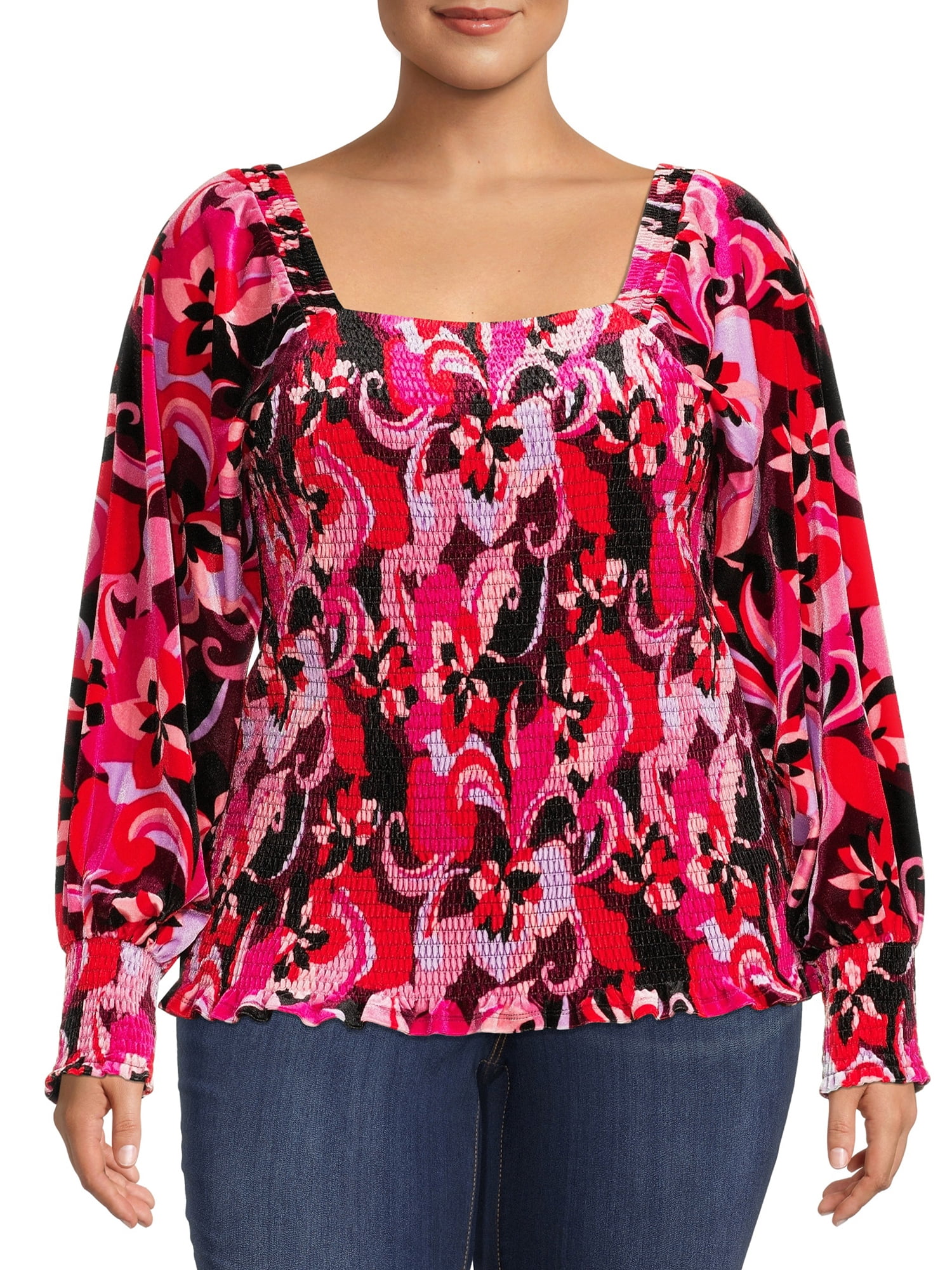 Terra & Sky Women's Velvet Smock Top - Walmart.com