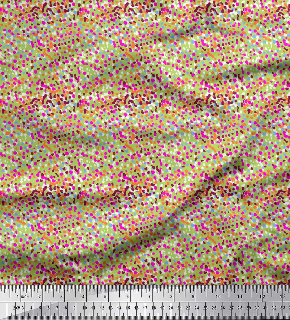 Soimoi Green polyester Crepe Fabric Brush Stroke Abstract Fabric Prints ...