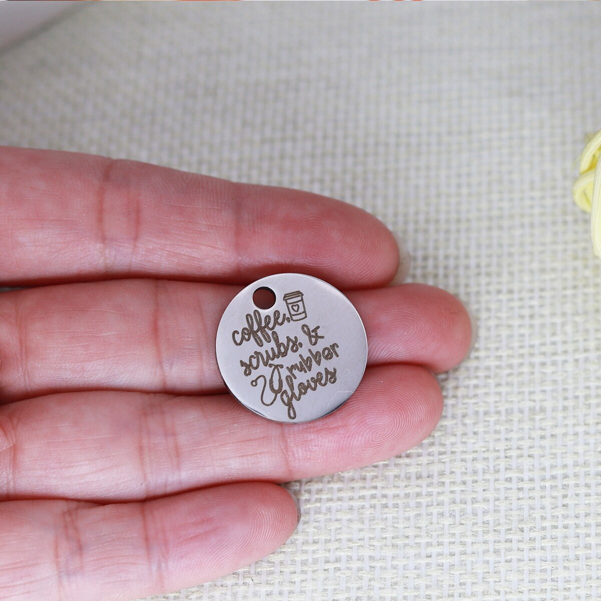 3pcs/Lot Laser Engraved Stainless Steel Charms Coffee Scrubs & Rubber ...