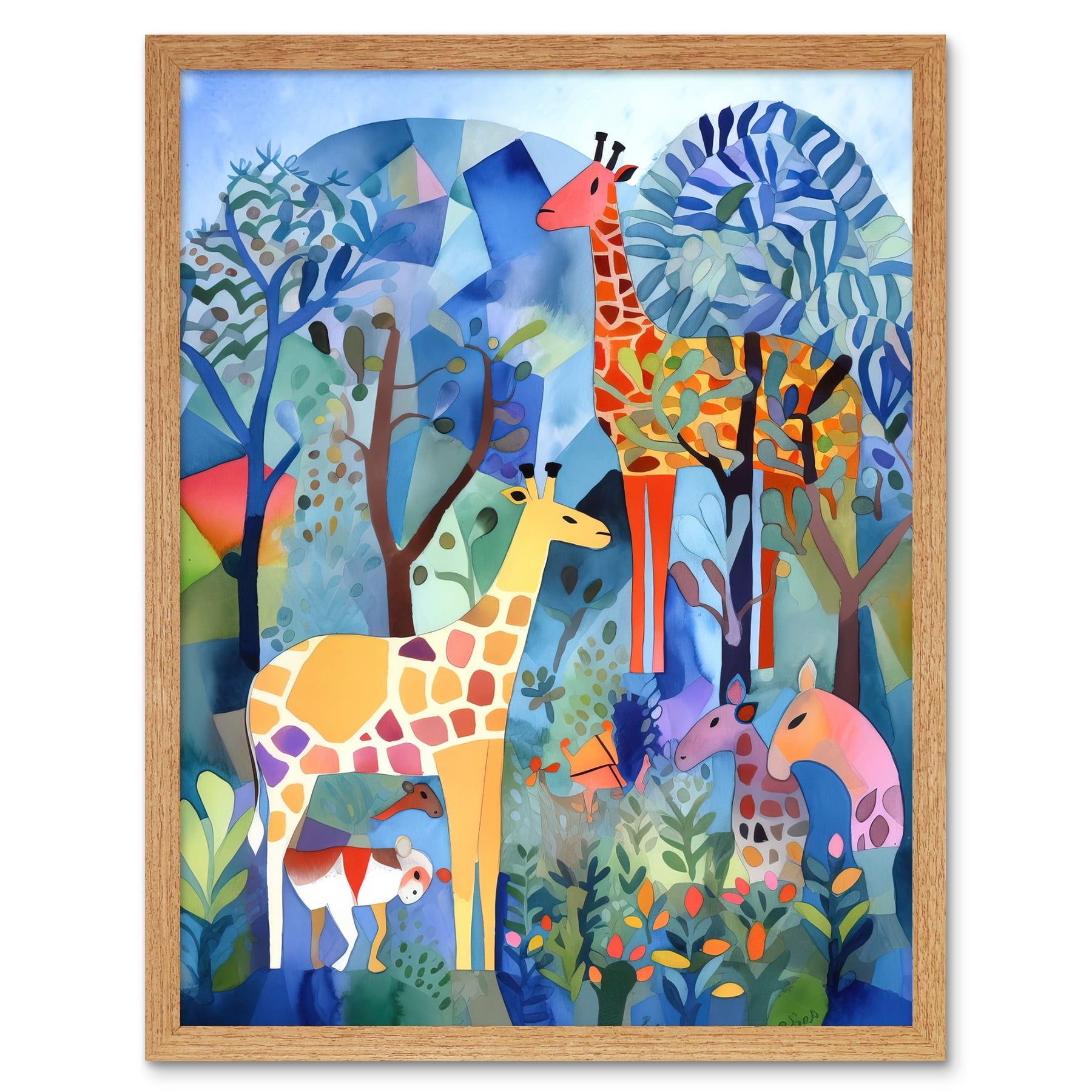 Grazing Animals Folk Art Watercolour Painting Art Print Framed Poster ...