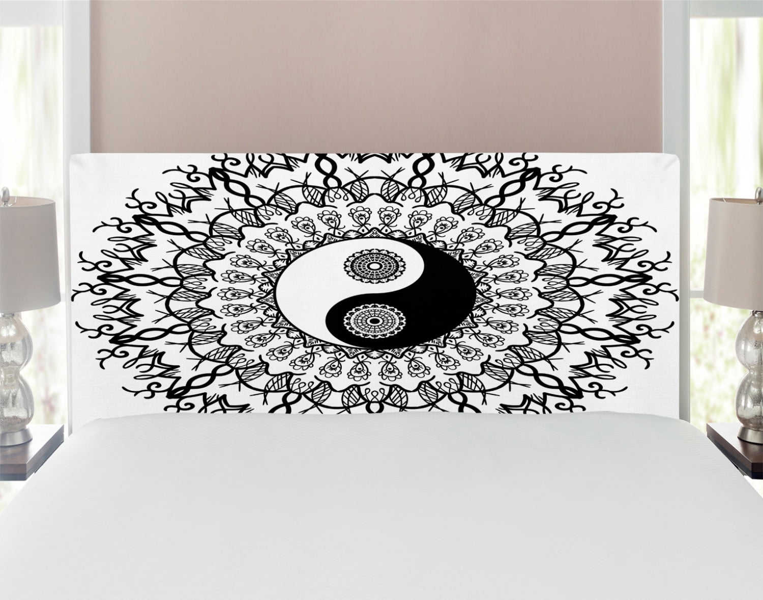 Ying Yang Headboard, Vintage Yin Yang Mandala Pattern Oriental Bohemian ...