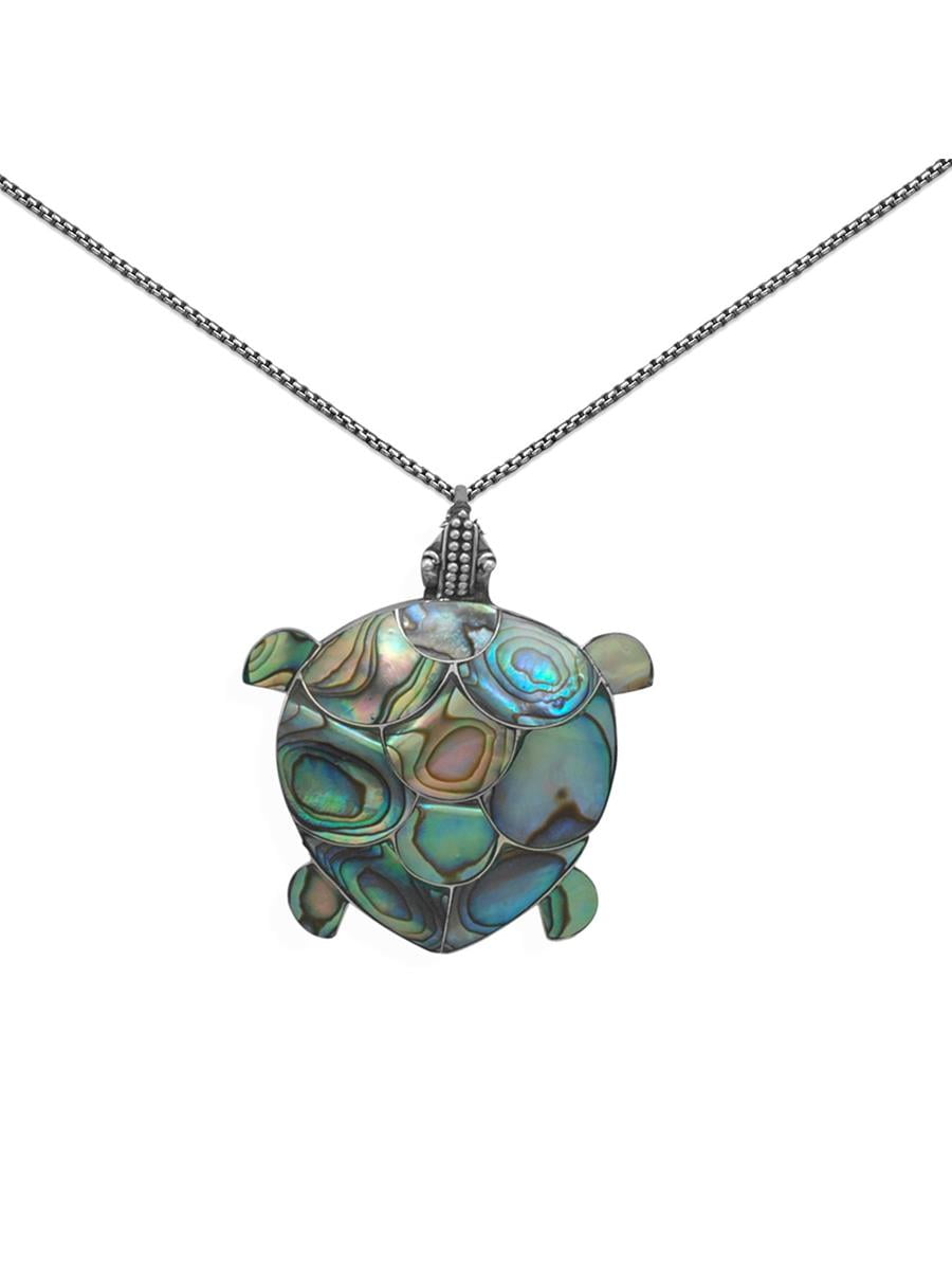 Sea Turtle Paua Shell Sterling Silver Necklace or Pin, 20-inch ...