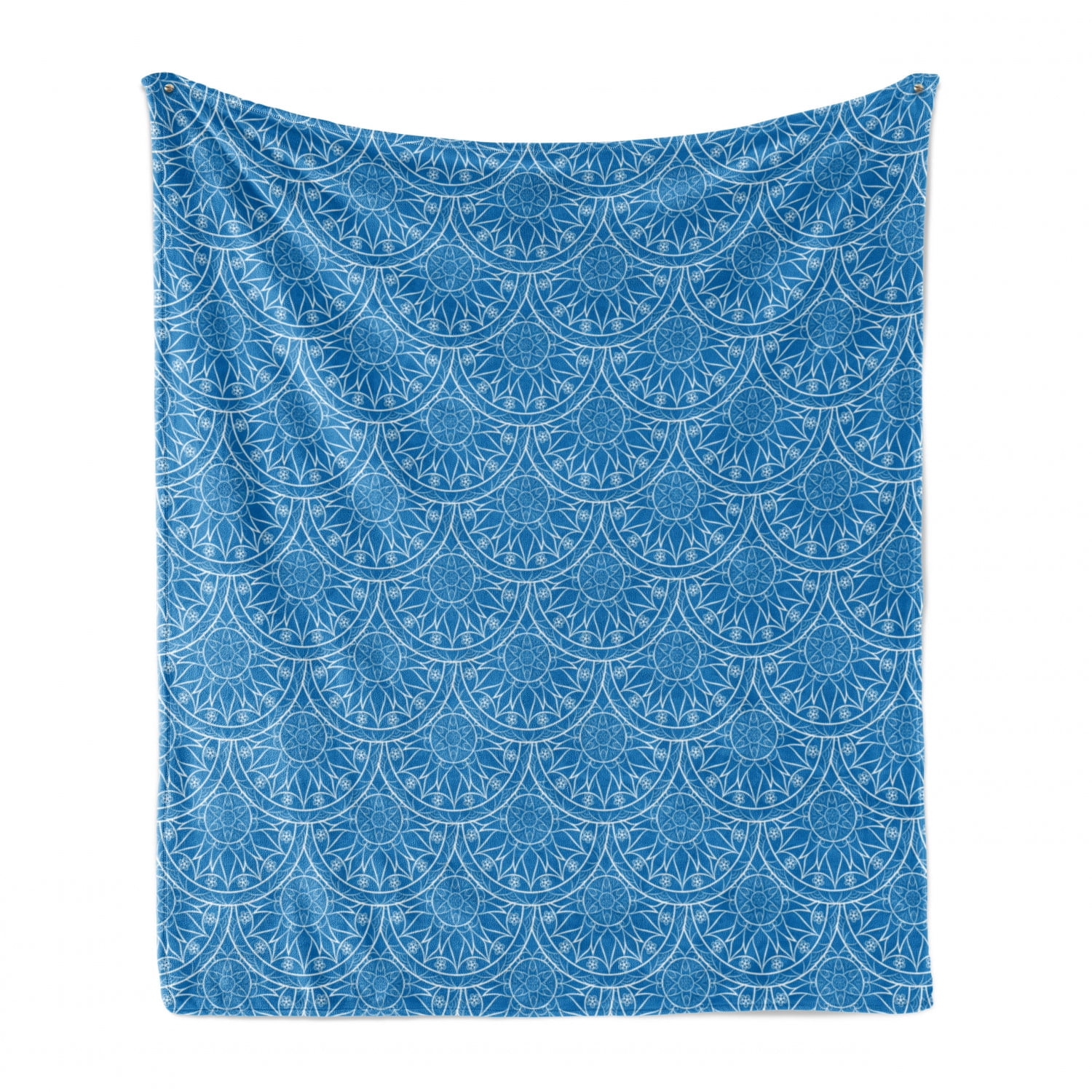 Blue Mandala Soft Flannel Fleece Blanket, Repetitive Monochromatic Wild ...