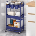 3-Tier Plastic Rolling Storage Cart Utility Cart with Extra Hanging ...