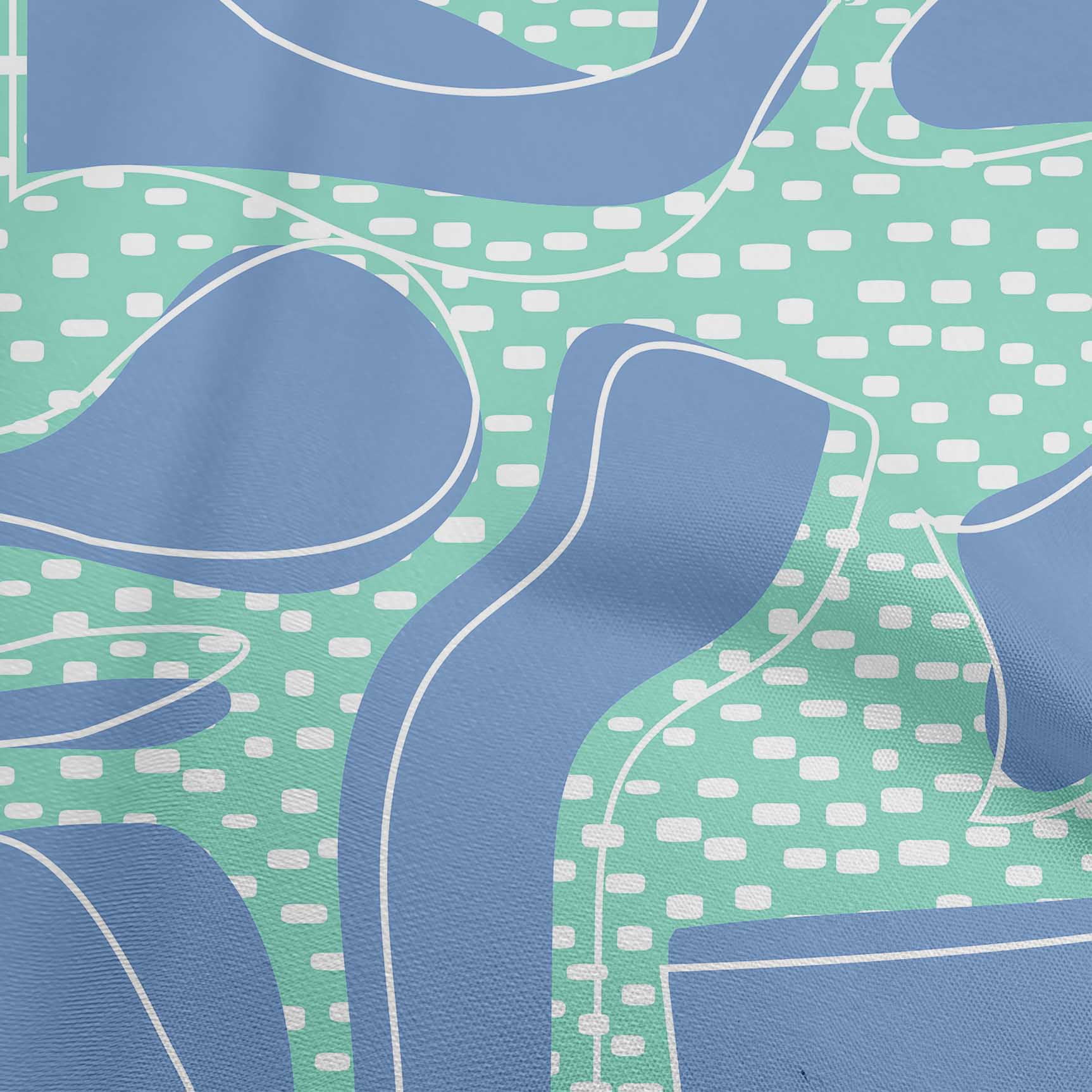 oneOone Cotton Silk Medium Blue Fabric Geometric Random Shapes Doodle ...