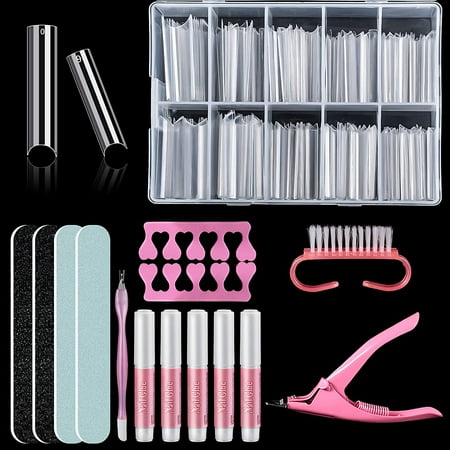 Acrylic Nails Tips Kit, 500PCS French False Nails Clear Half Cover Fake ...