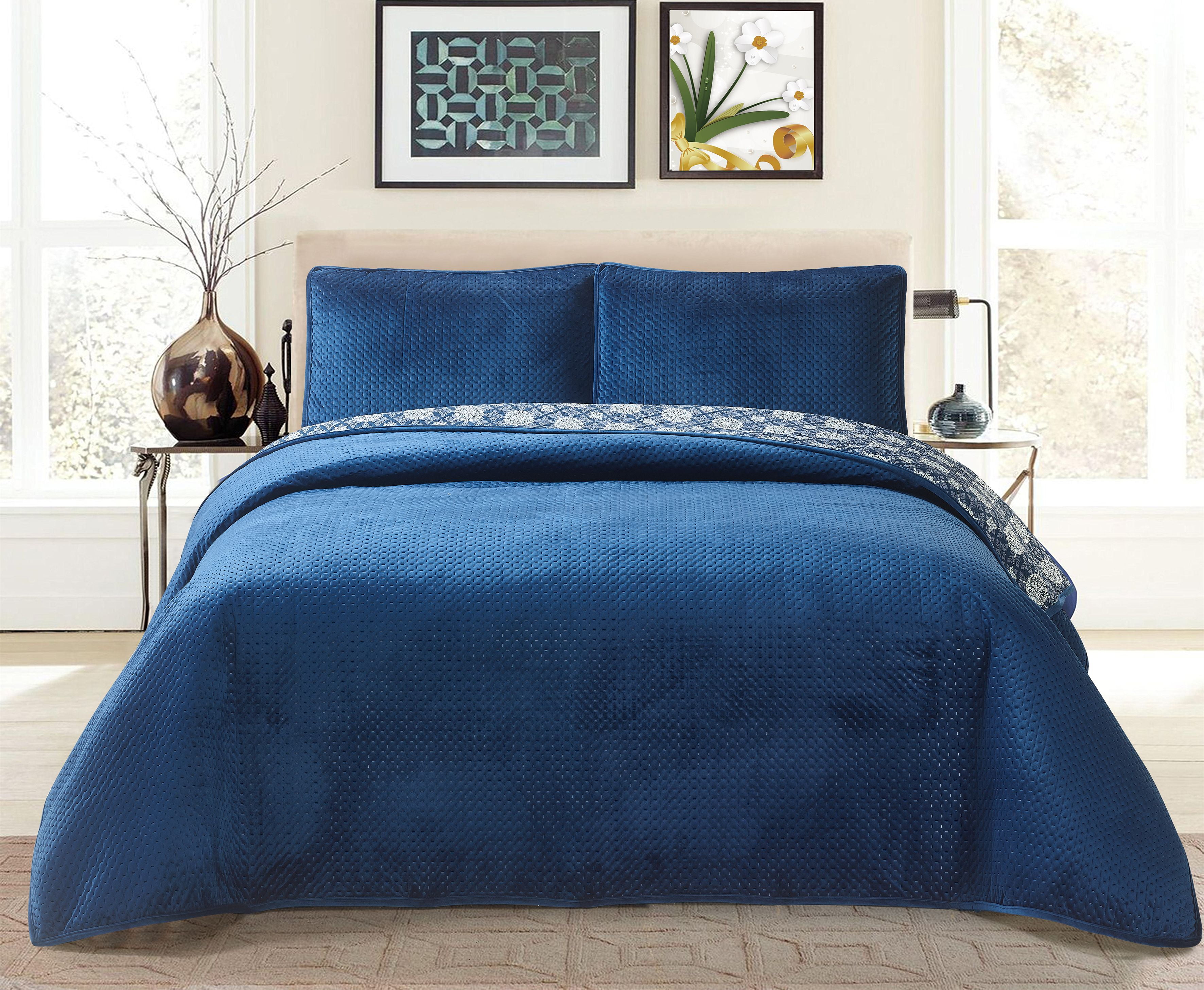 Mandala Lattice and Velvet 3-piece Quilt set Full/Queen indigo ...