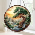 Stylized Tree Landscape Stained Glass Style Suncatcher – Colorful Round ...