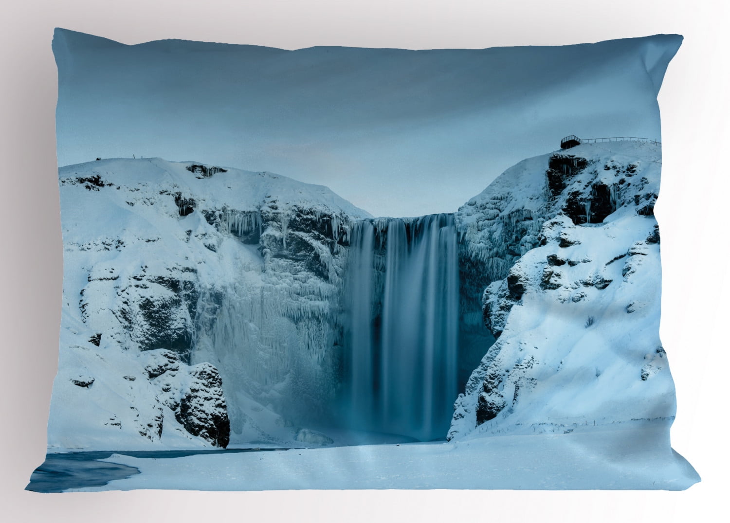 Waterfall Pillow Sham Frozen Waterfall Heavenly Landscape View with ...