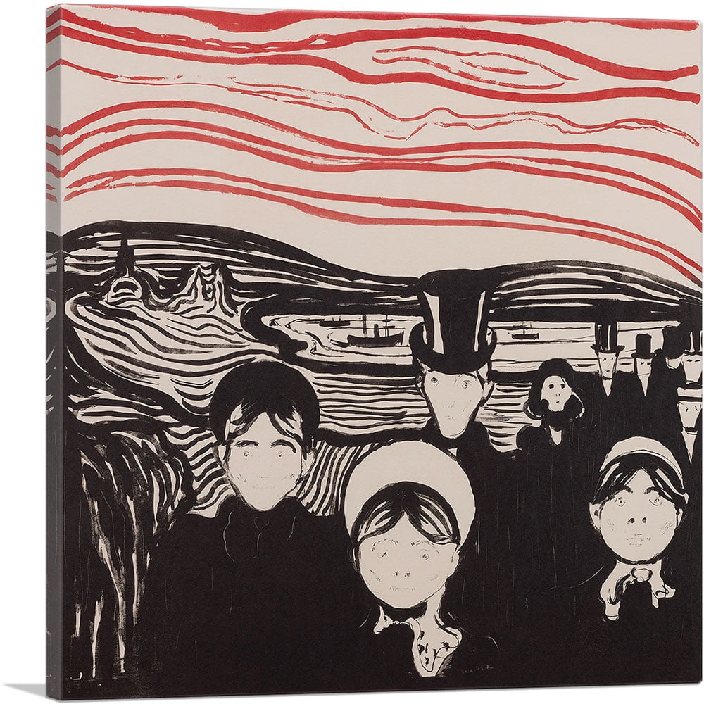 ARTCANVAS Anxiety - Black and Red 1896 Canvas Art Print by Edvard Munch ...