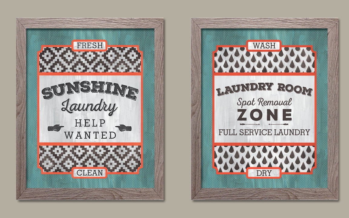 Fun Modern Laundry Signs "Sunshine Laundry Help Wanted" & "Laundry Room ...