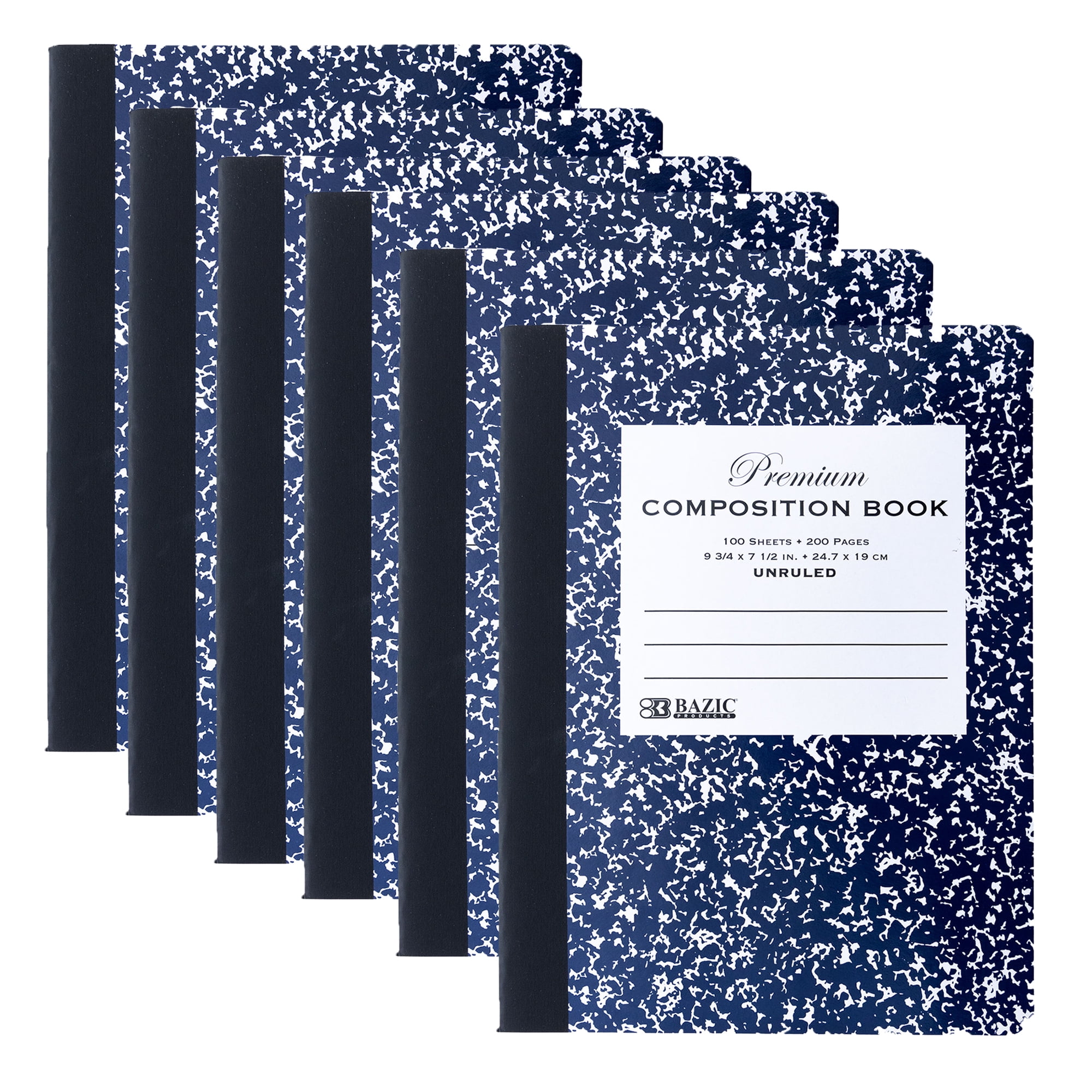 BAZIC Composition Book Blue Marble Unruled Ruled 100 Sheet Notebook, 6 ...