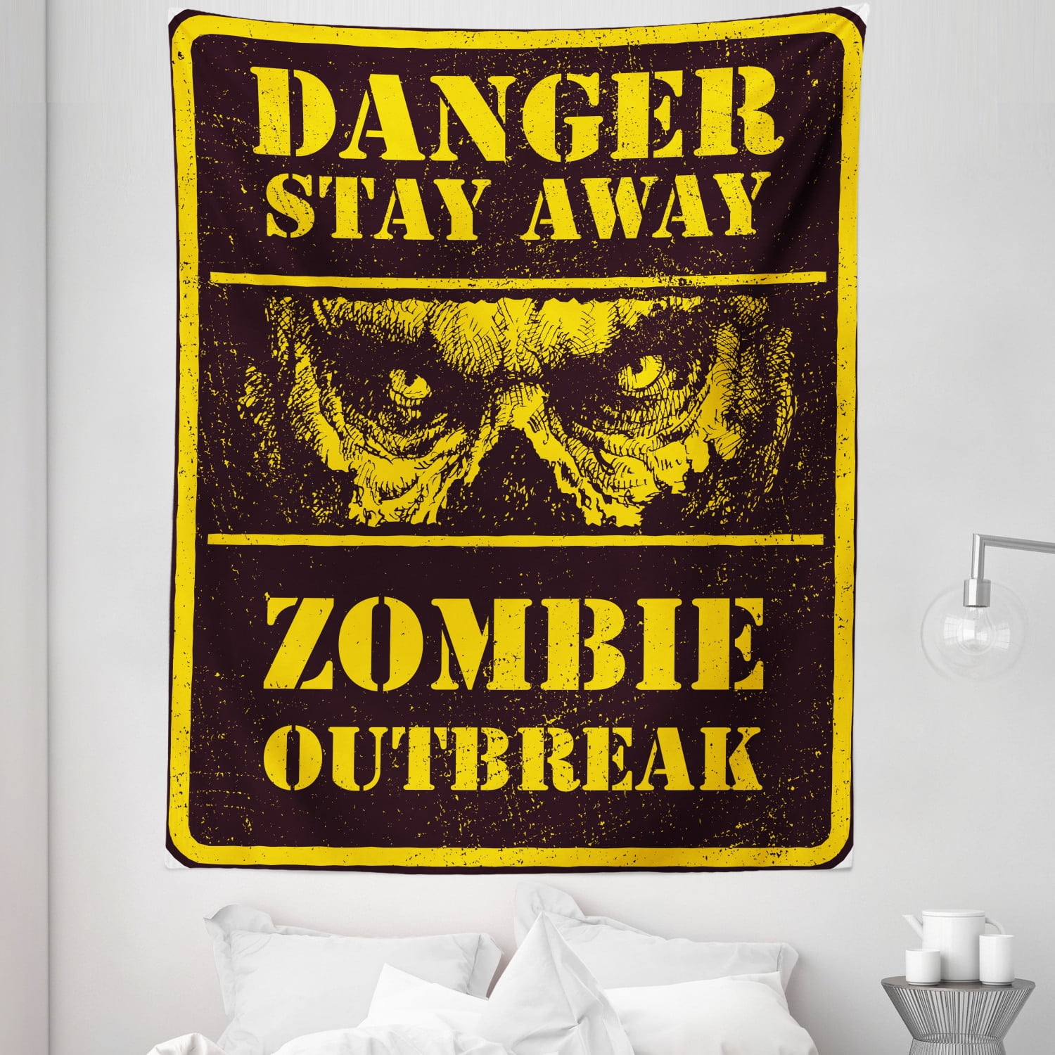 Zombie Tapestry, Danger Stay Away Outbreak Message Monster Warning Sign ...