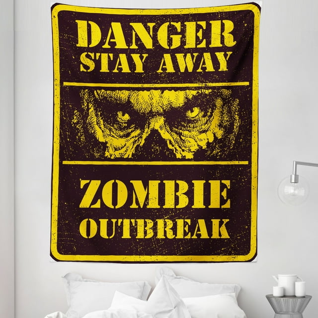 Zombie Tapestry, Danger Stay Away Outbreak Message Monster Warning Sign ...