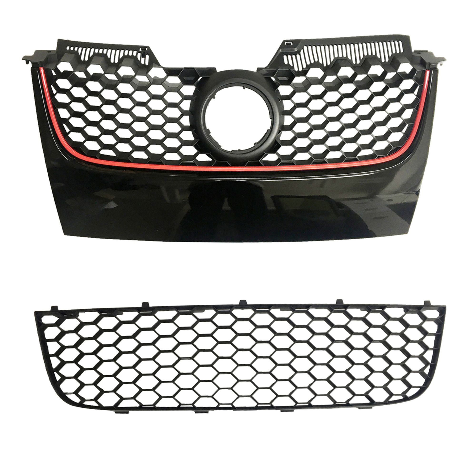 06-09 VW MK5 JETTA/GLI/GTI MAIN UPPER+LOWER HEX MESH GRILLE - BLACK W ...