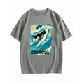 Japanese Style Cat Playing in The Waves Cotton casual T-shirt - Walmart.com
